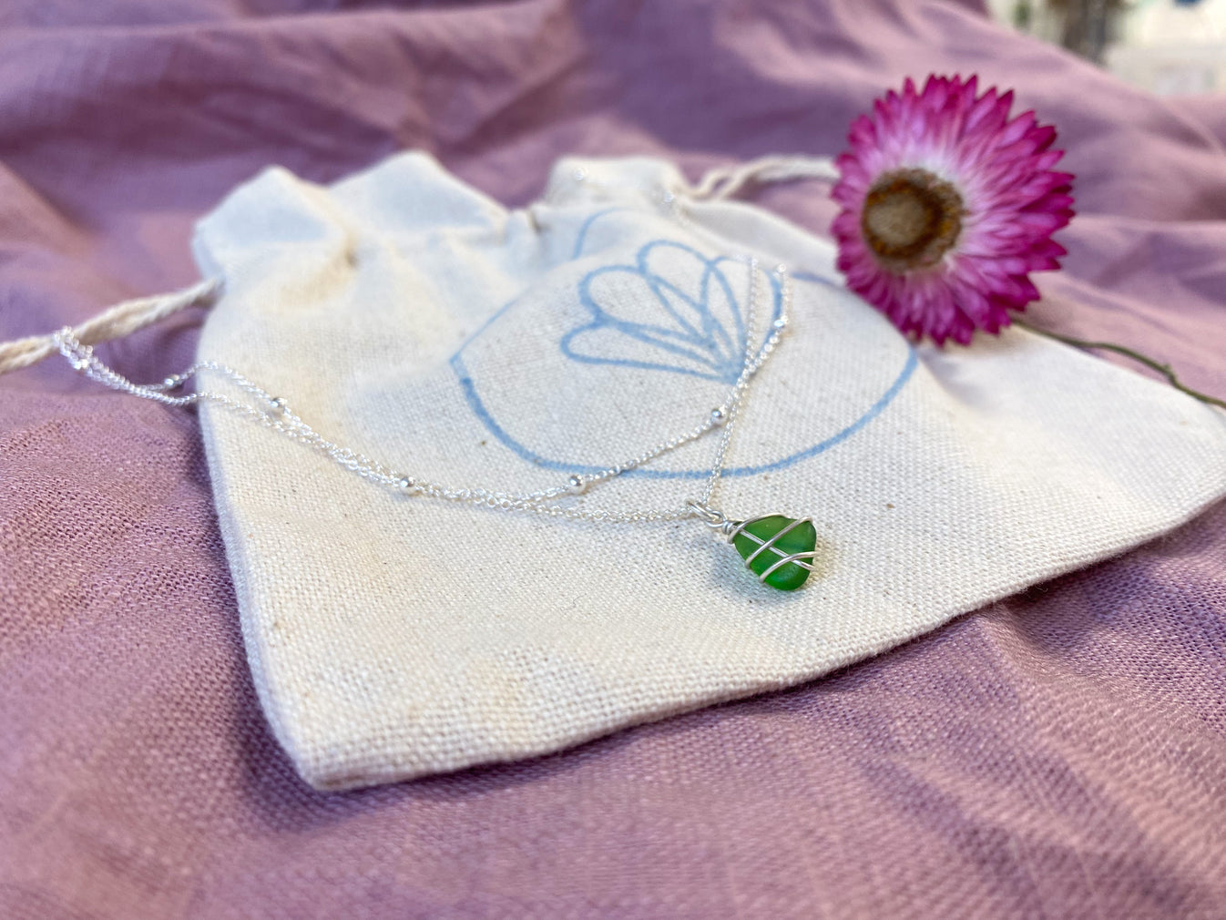 Eleanor Double in Silver & Bright Green – Róis Scottish Sea Glass