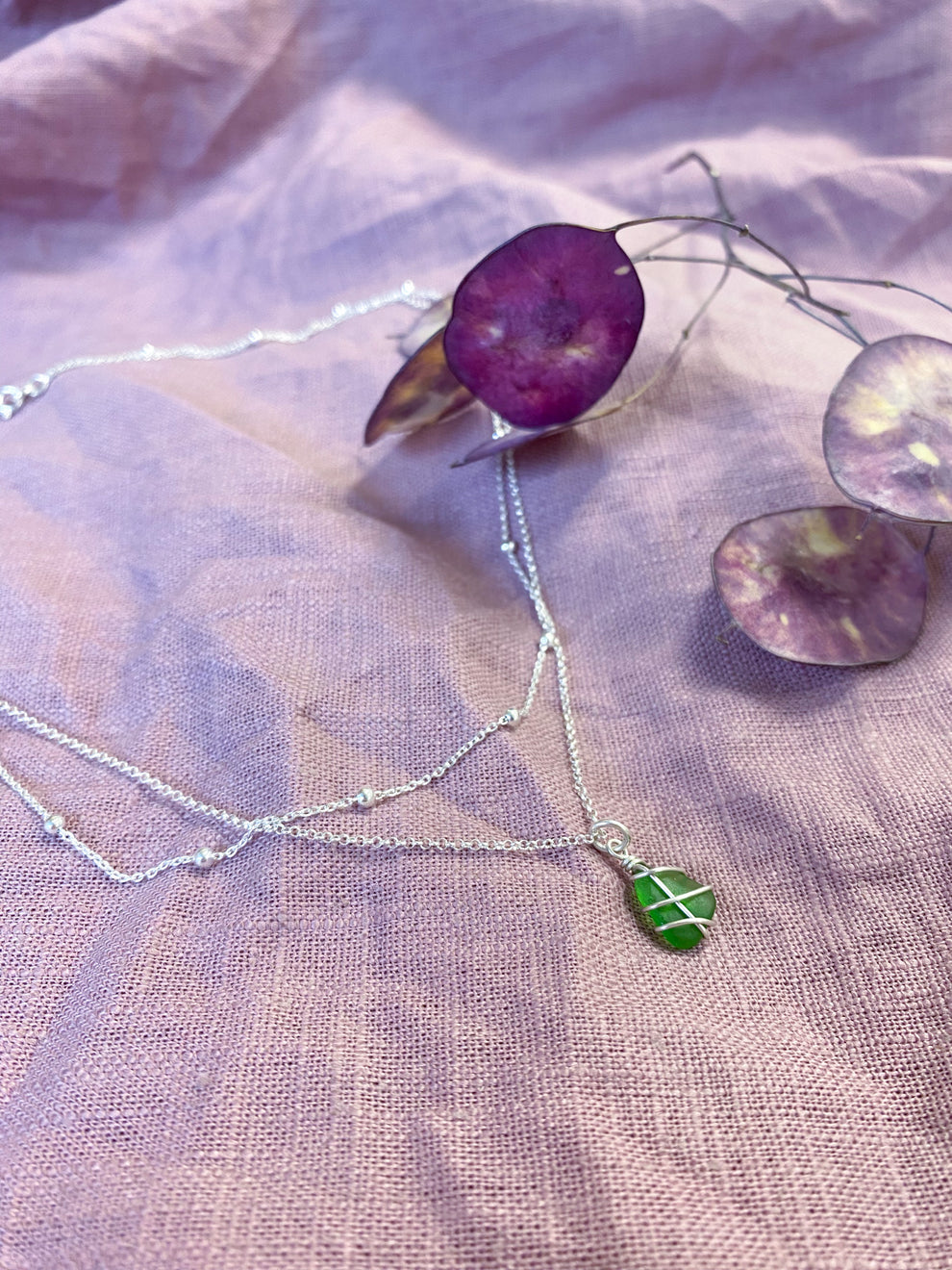 Eleanor Double in Silver & Bright Green – Róis Scottish Sea Glass