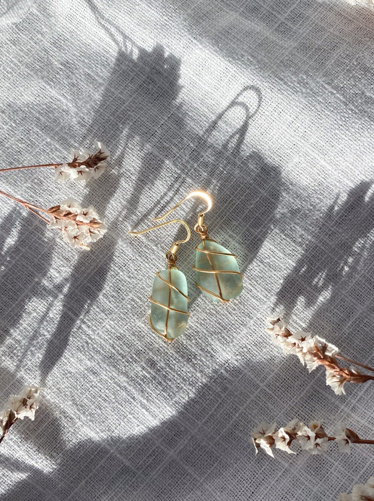 Classic gold earrings - Light Blue – Róis Scottish Sea Glass